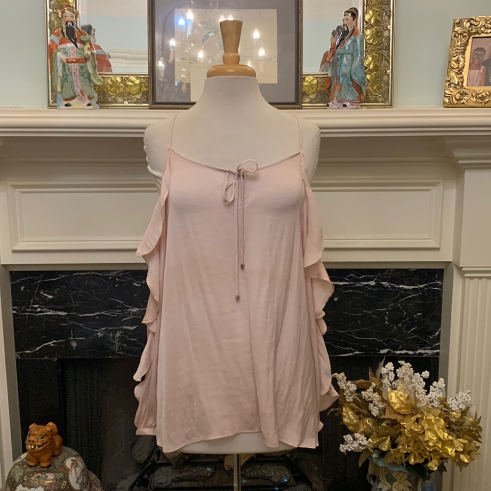 Worn Once “Jennifer Lopez” Cold Shoulder Ruffled Top - Gem